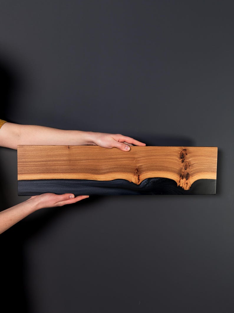 Modern Black Floating Shelf - Solid Live Edge Wood & Epoxy Resin Custom ...
