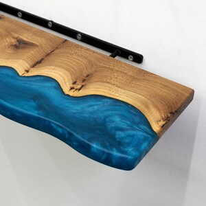 Blue Epoxy & Wood Floating Shelf With Hidden Bracket – Wall Mounted ...
