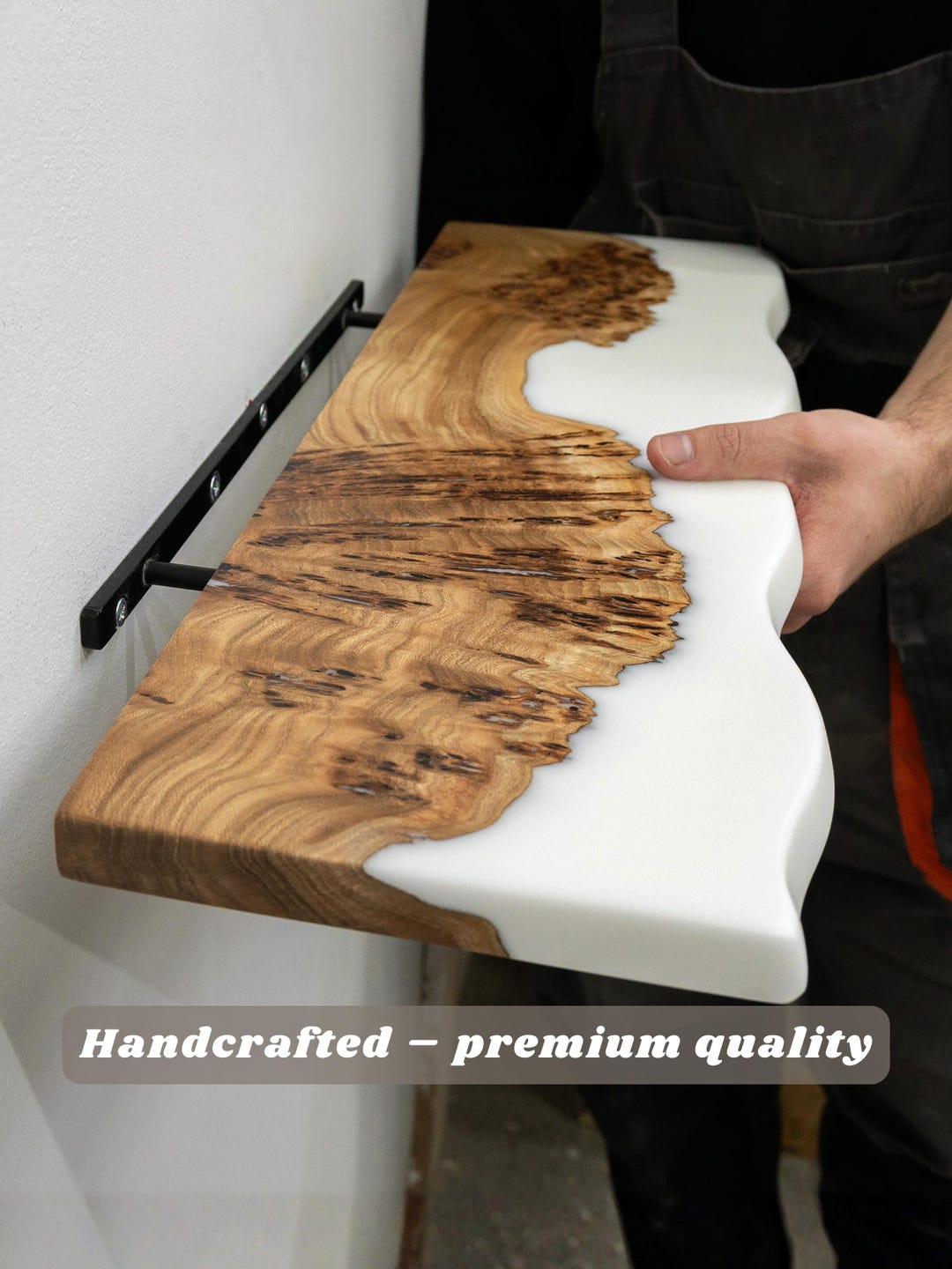 White Live Edge Floating Shelf With Hidden Bracket – Custom Wall ...