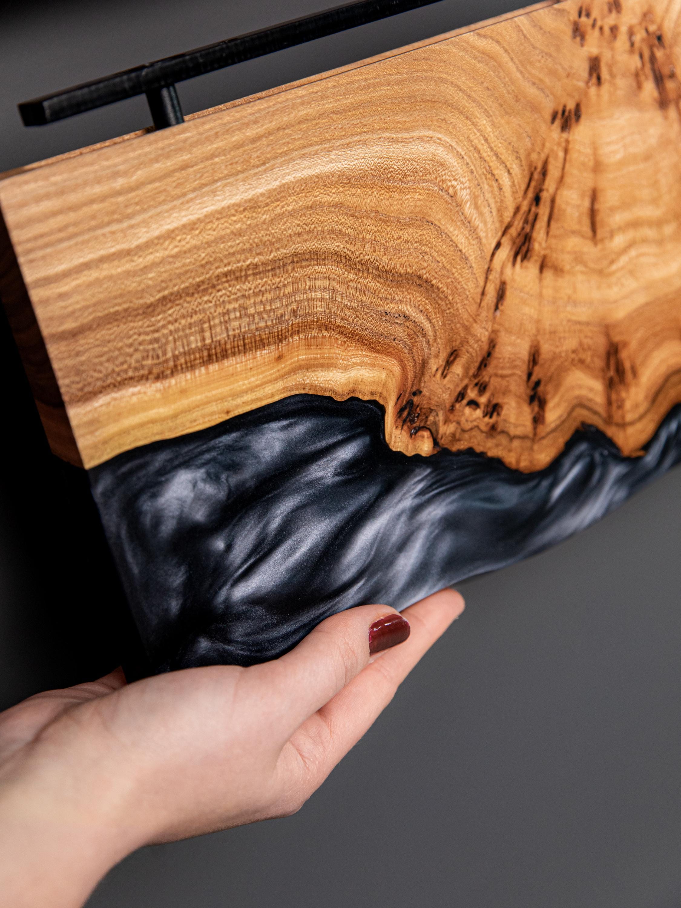 Minimalist Black Epoxy & Wood Floating Shelf – Custom Size Shelves for ...
