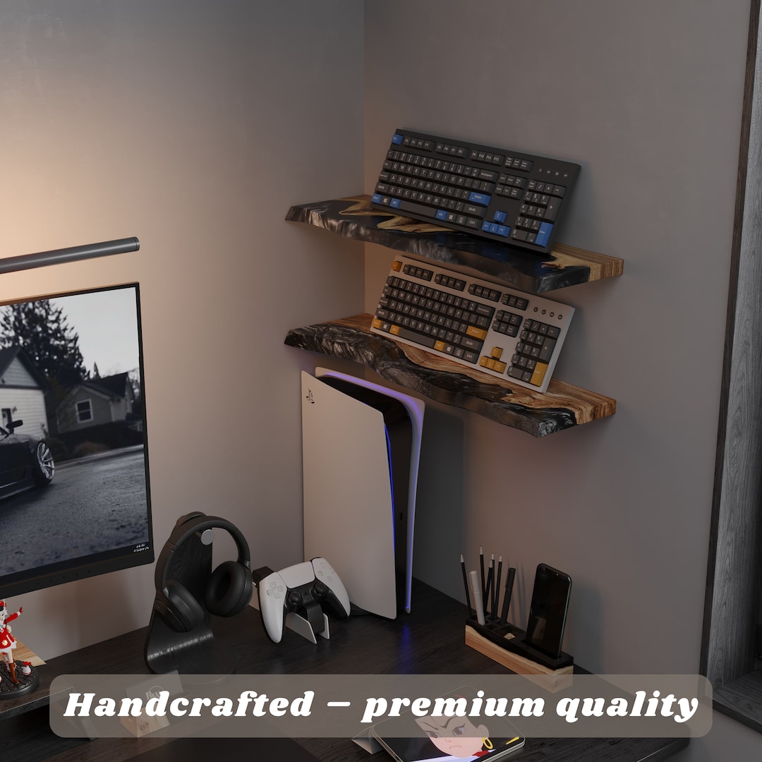 Black Resin & Wood Live Edge Gaming Room Shelves | Unique Epoxy ...