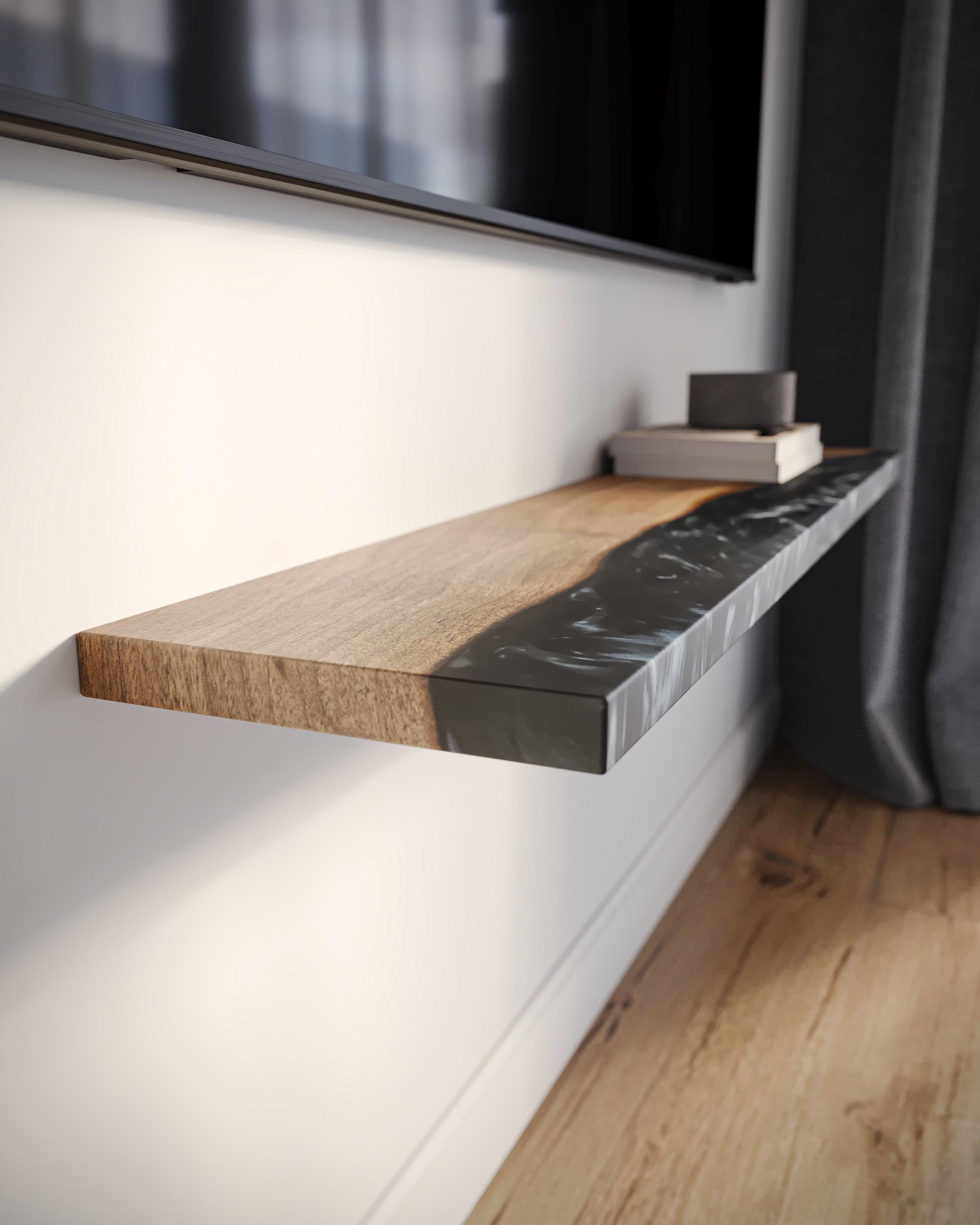 Solid Wood & Epoxy Floating TV Console Wall Shelf - Handcrafted ...