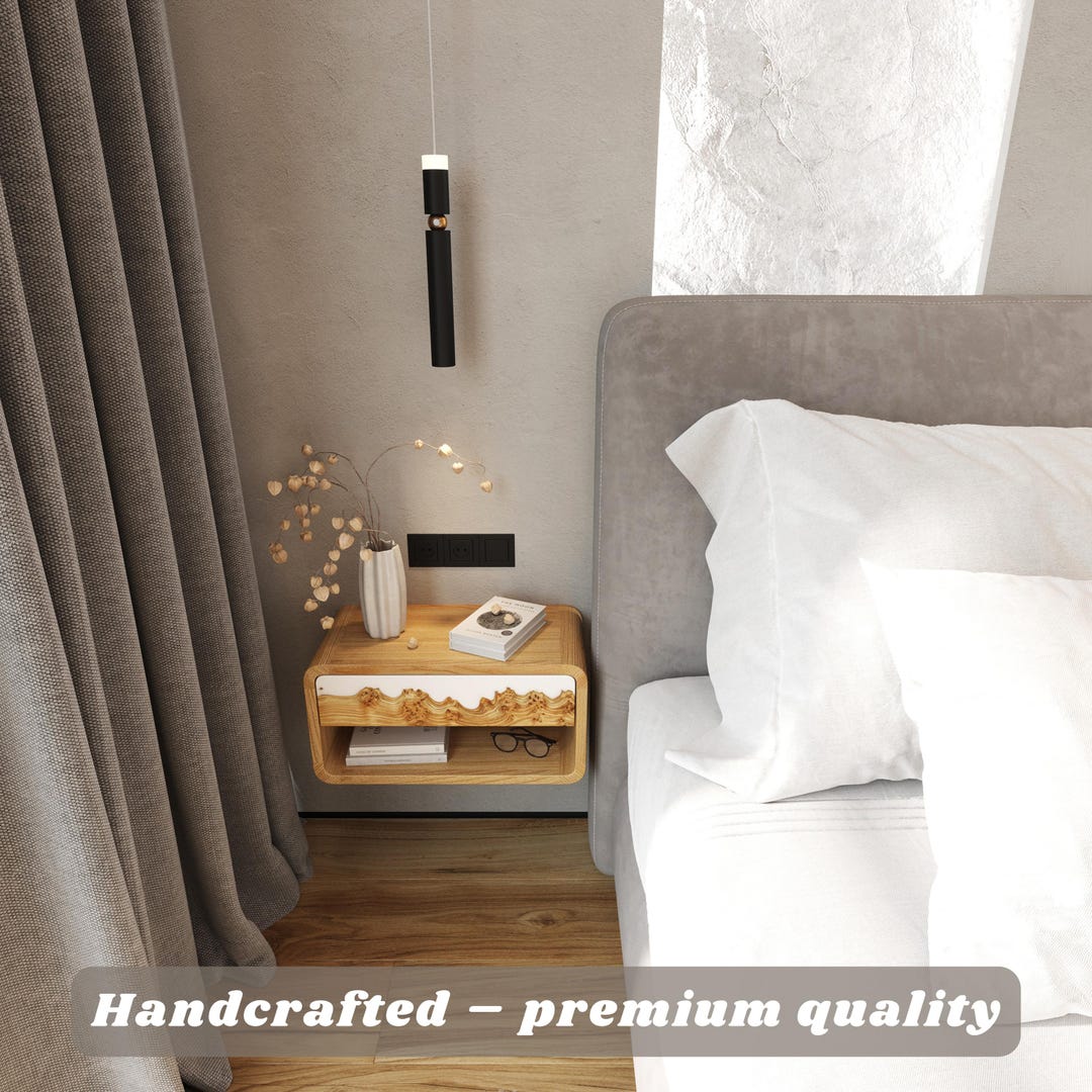Epoxy & Wood Floating Bedroom Nightstand With Drawer | Accent Floating ...