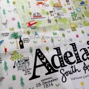 Adelaide South Australia City Map TEA TOWEL Aussie Capital City ...