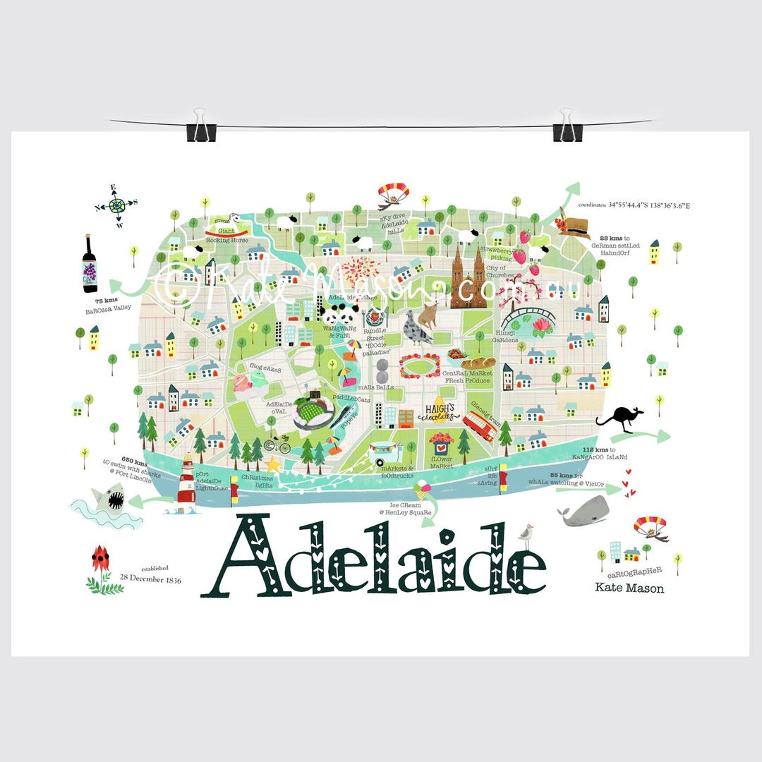 Adelaide South Australia City Map PRINT Aussie Capital City Adelaide ...