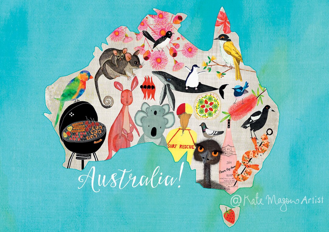 Australian POSTCARD Australian Icons Aussie Map POSTCARD Australia ...