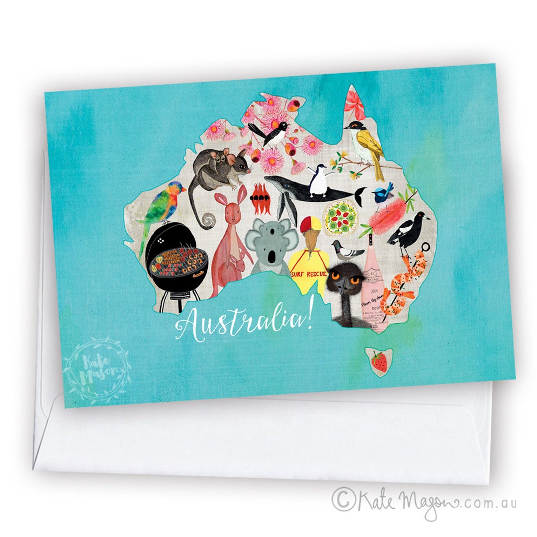 Australian Icons Map GREETING CARD - Etsy