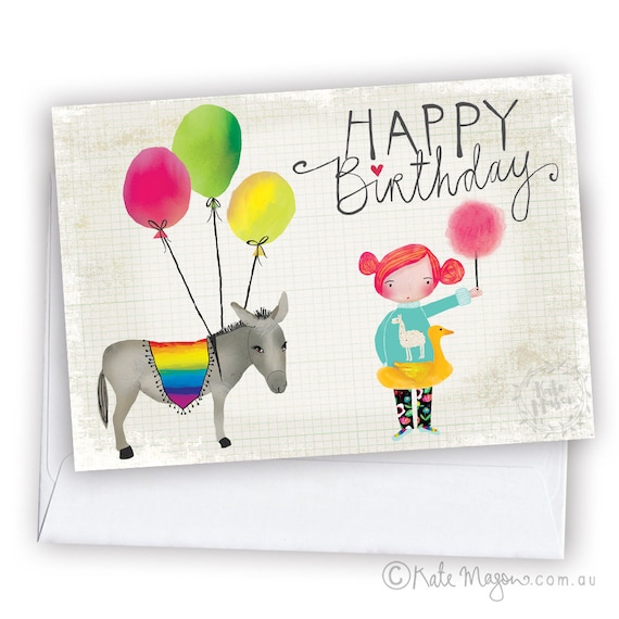 Feliz Cumpleaños Burro Tarjeta Felicitación Con Lindo Personaje