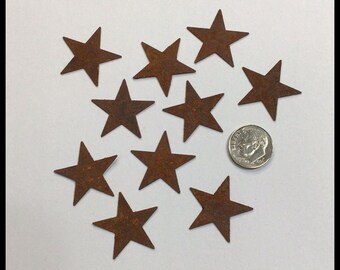 RUSTY Stars...package of 10...2...primitive Metal Tin Craft Supplies ...