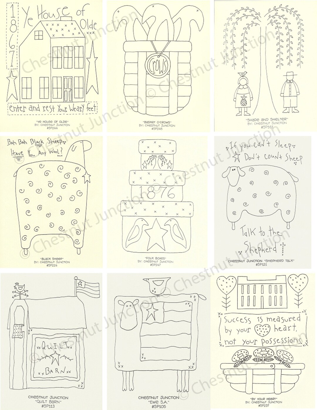 PRIMITIVE #3 Embroidery Bundle...9 Primitive Stitchery Epattern Designs ...