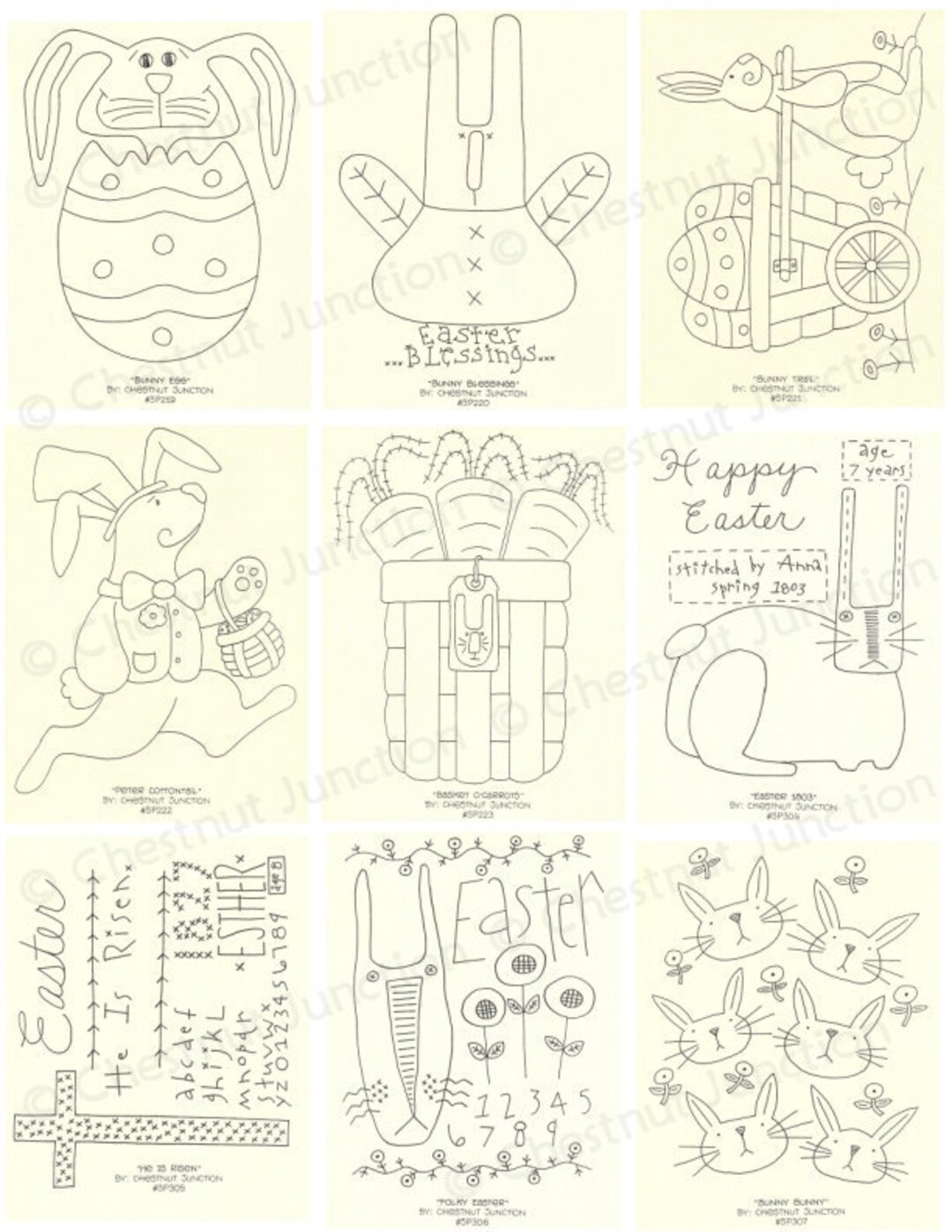 Easter Embroidery Bundle #2...9 Primitive Stitchery Epattern Designs ...