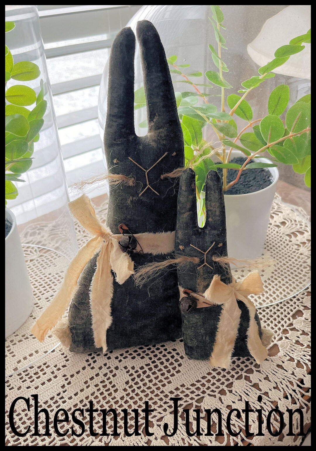 Black Hares Epattern...primitive Easter Spring Bunny Rabbit Cloth Doll ...