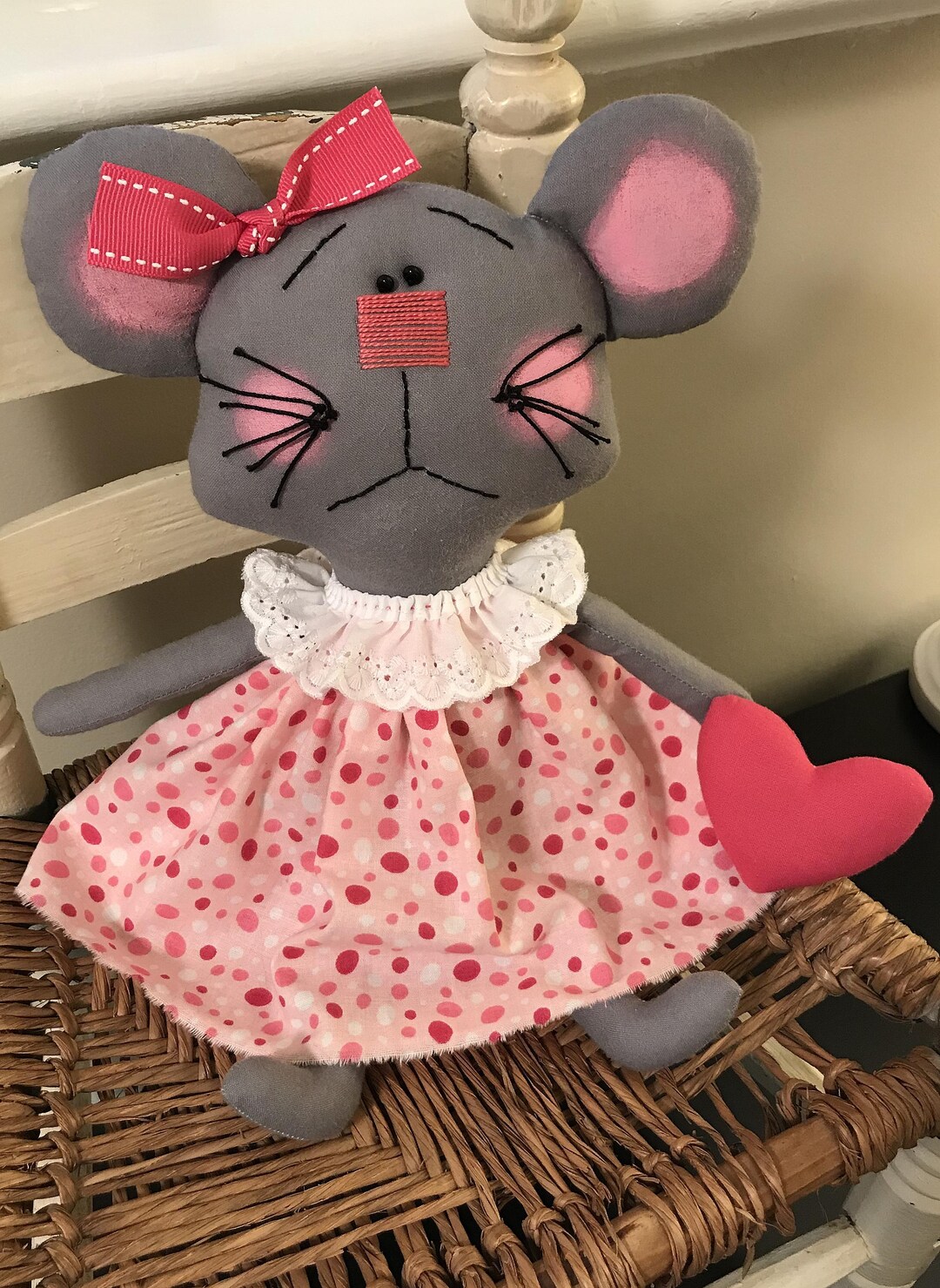 Mitzee Mouse EPATTERN - Primitive Country Valentine Raggedy Cloth Doll ...