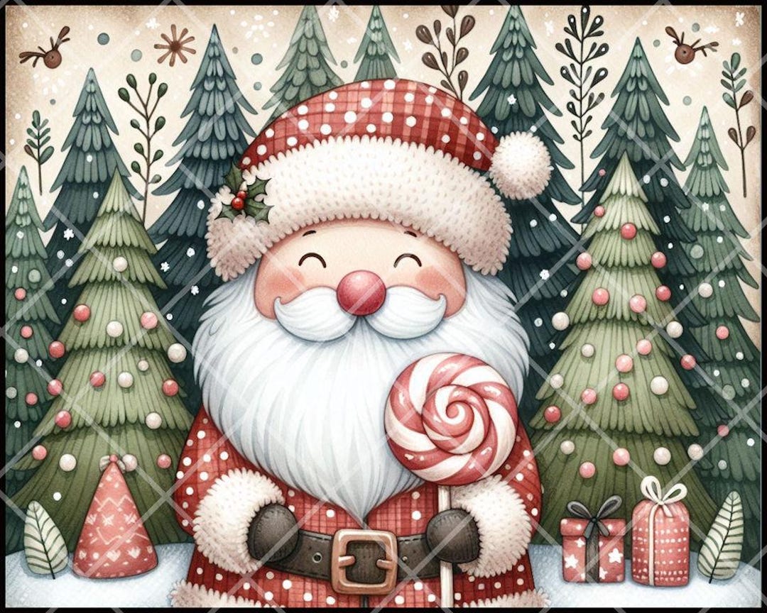 PRINTABLE - "peppermint Santa" - Download JPG FILE - Primitive ...