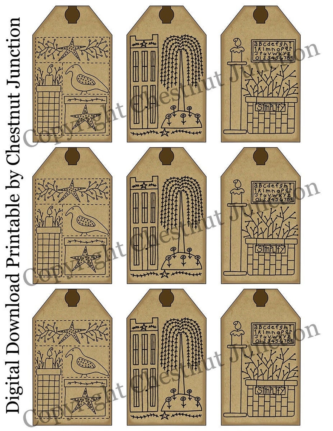Folk Art Favorites Printable...instant Download Primitive Hang Tag ...