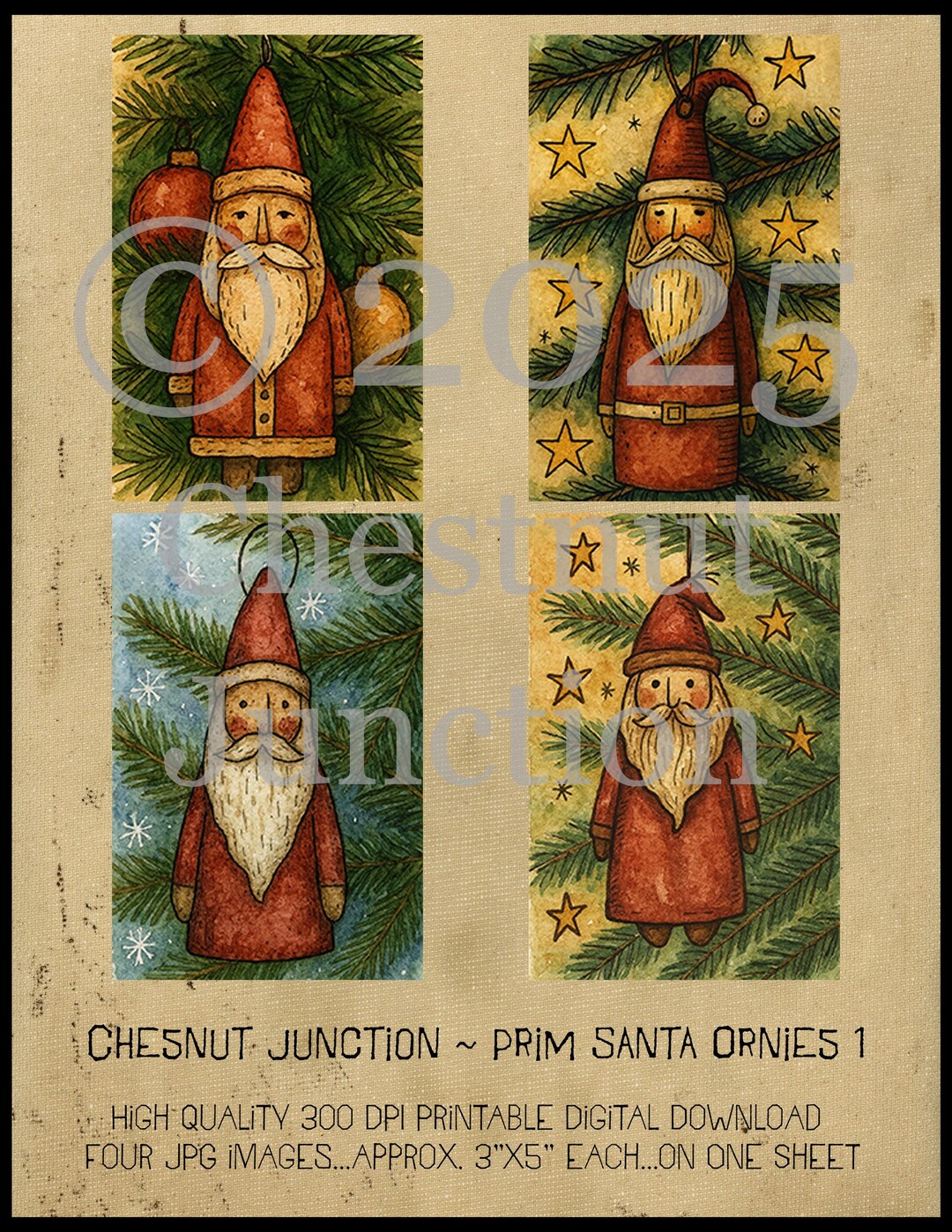 PRINTABLE - "primitive Santa" - Download JPG FILE - Primitive Christmas ...