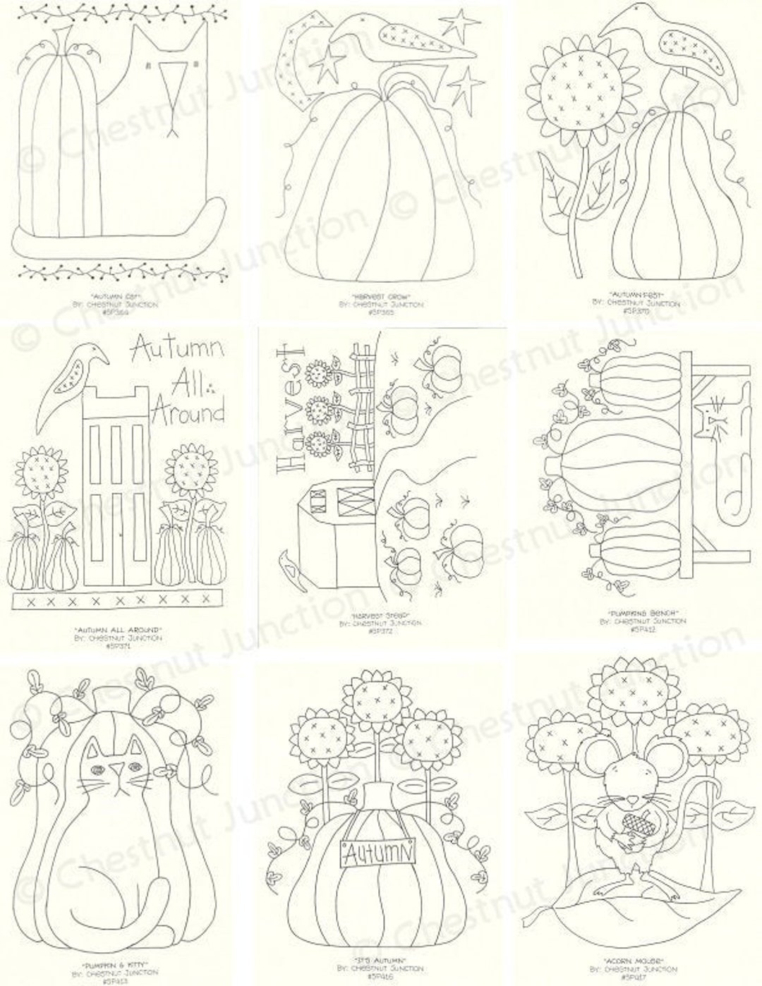 Autumn #2 Embroidery Bundle...9 Primitive Stitchery Epattern Designs ...