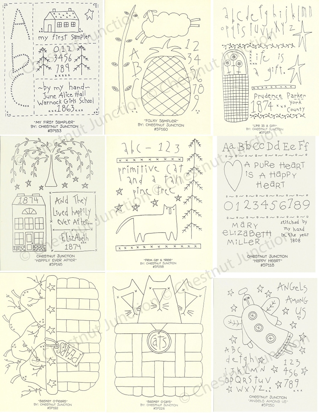 PRIMITIVE #4 Embroidery Bundle...9 Primitive Stitchery Epattern Designs ...