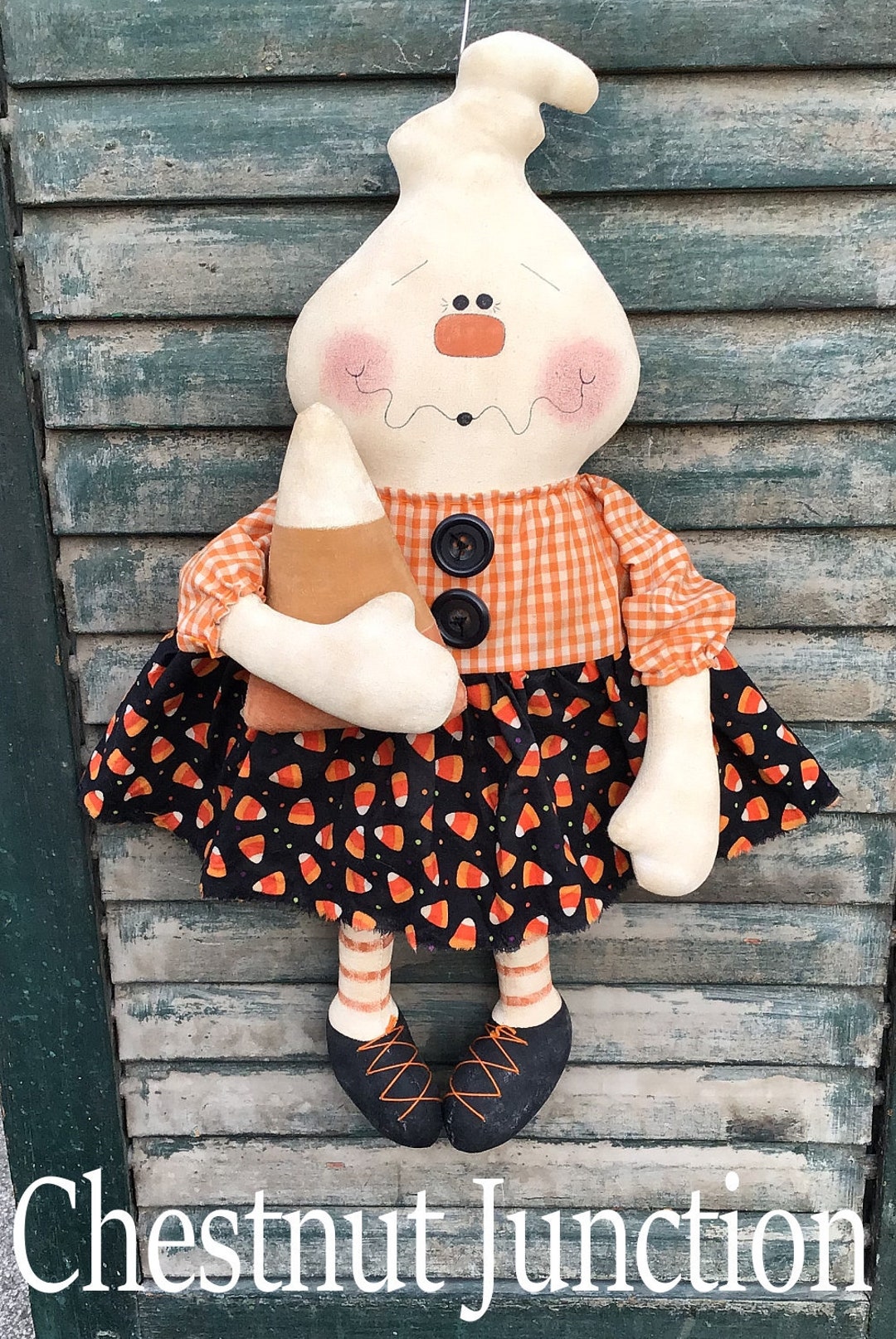 Candy Boo Ghost Epattern...primitive Halloween Cloth Doll With Corn ...