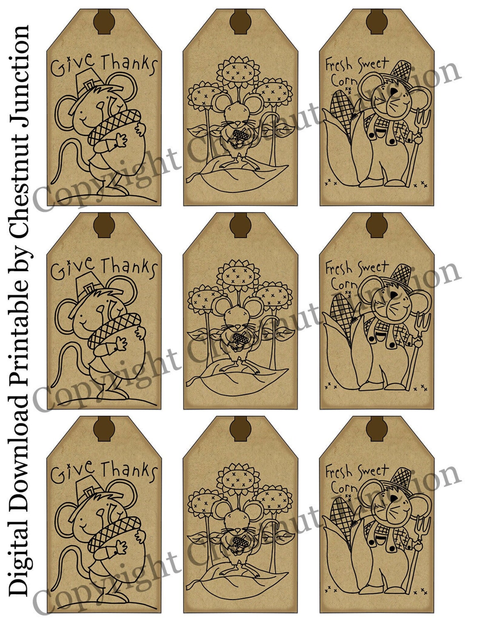 Autumn Mice Printable...instant Download Primitive Fall Hang Tag ...