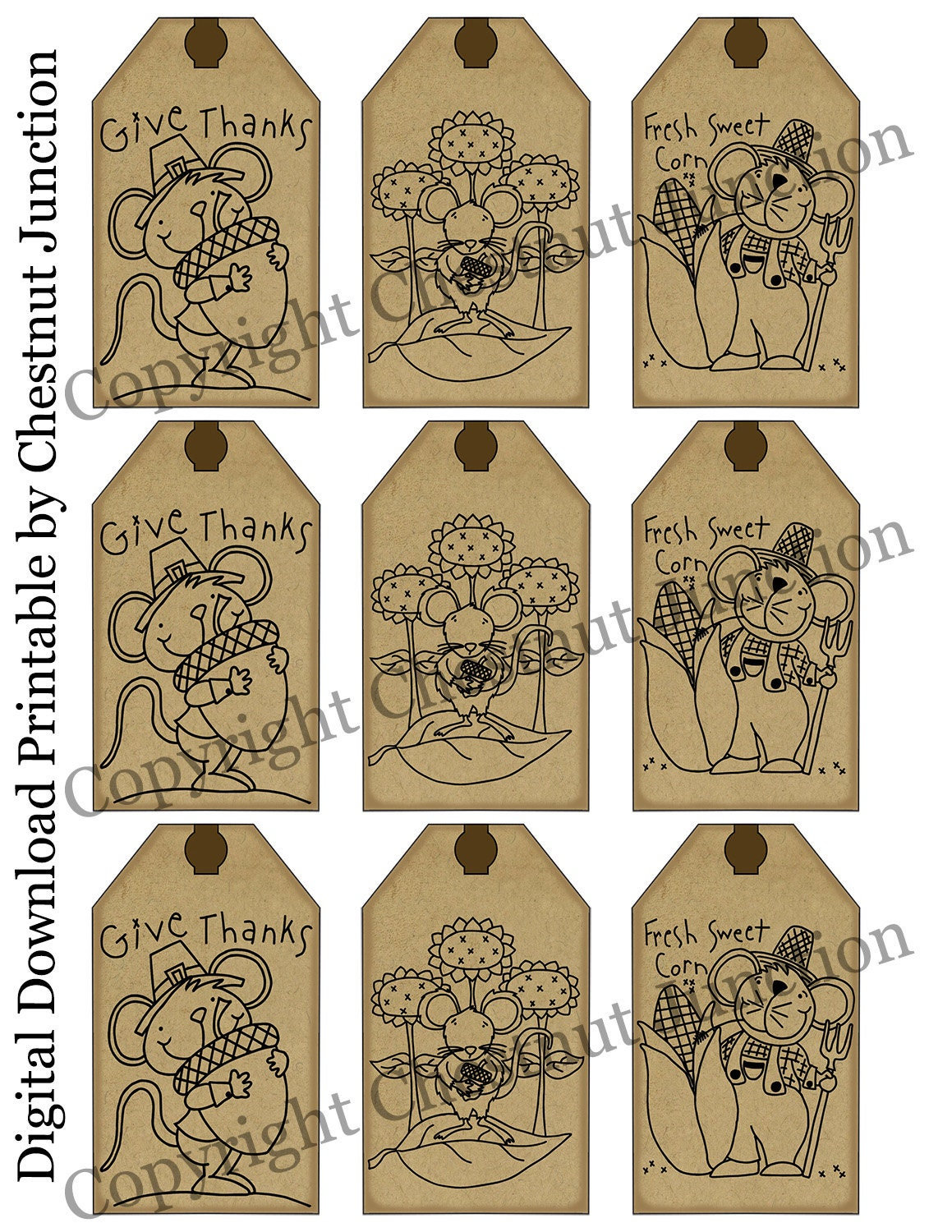Autumn Mice Printable...instant Download Primitive Fall Hang Tag ...