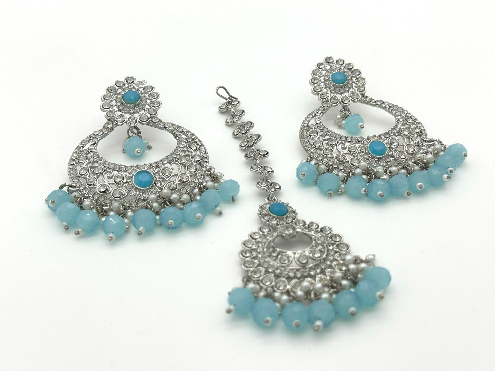 Light Blue Indian Earrings Tikka Set – Wedding Jewelry - Etsy