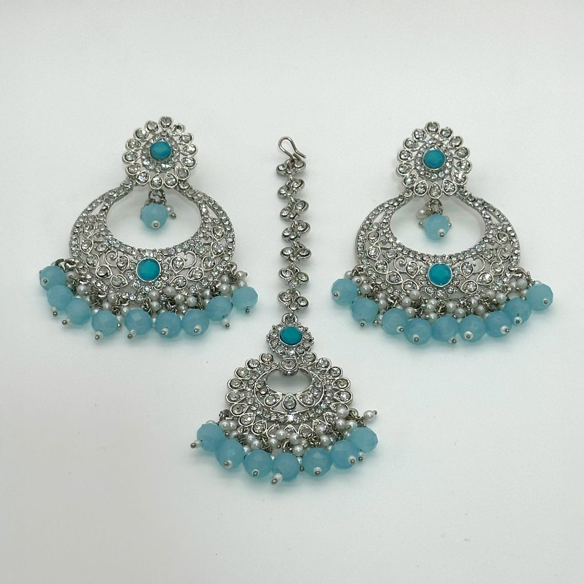 Light Blue Indian Earrings Tikka Set – Wedding Jewelry - Etsy