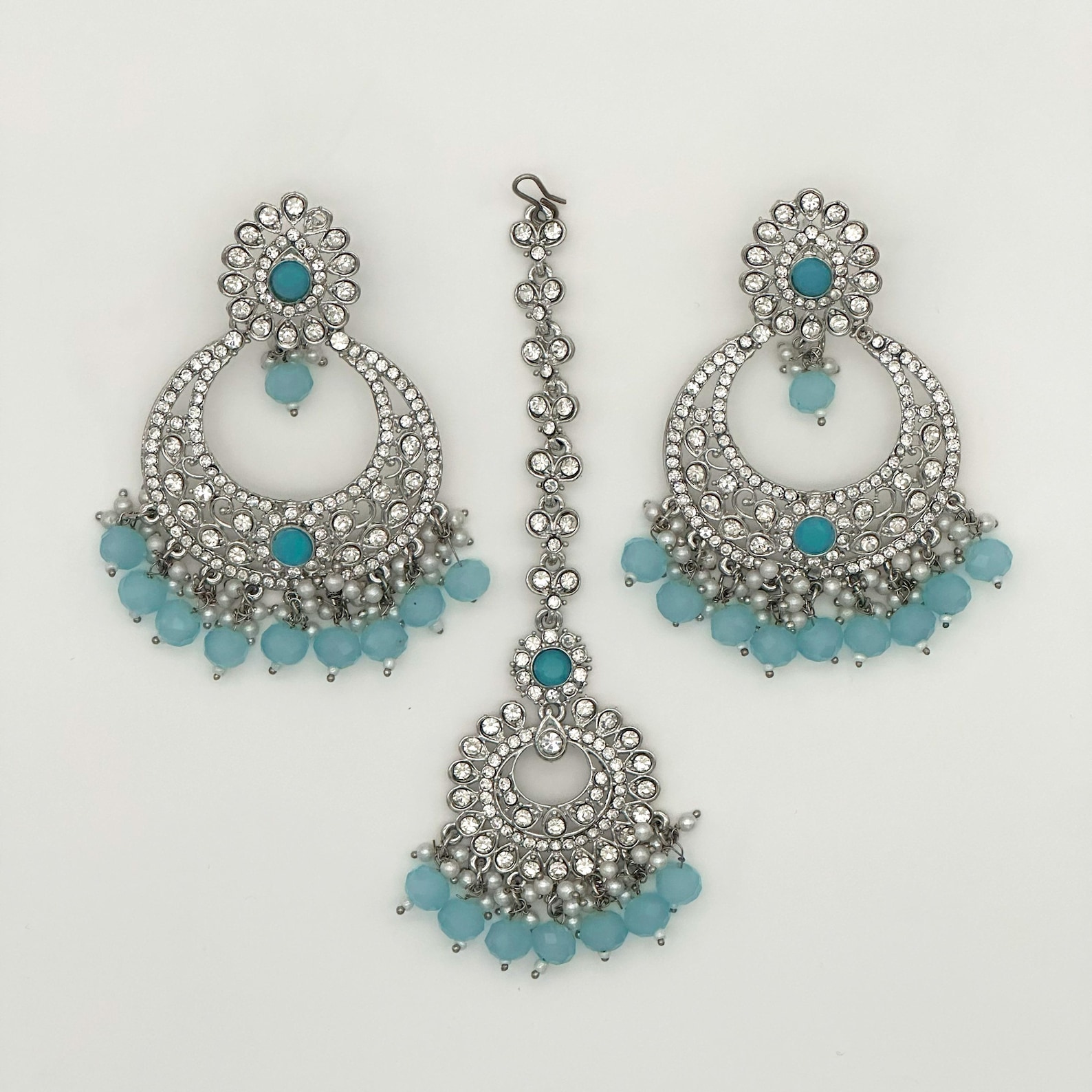 Light Blue Indian Earrings Tikka Set – Wedding Jewelry - Etsy