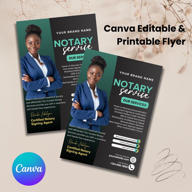 Editable Notary Services Flyer Template, Canva Design (instant Download ...