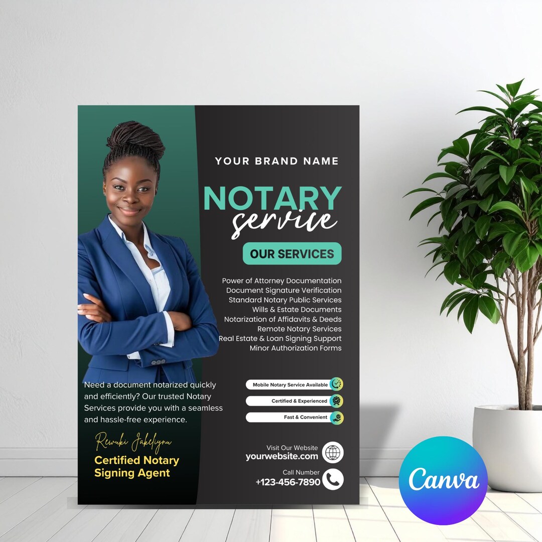 Editable Notary Services Flyer Template, Canva Design (instant Download ...