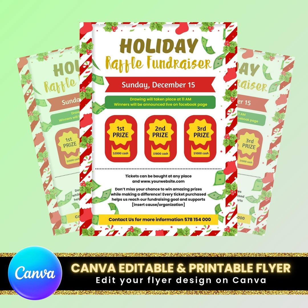 Holiday Raffle Fundraiser Flyer Template - Editable Canva Design ...
