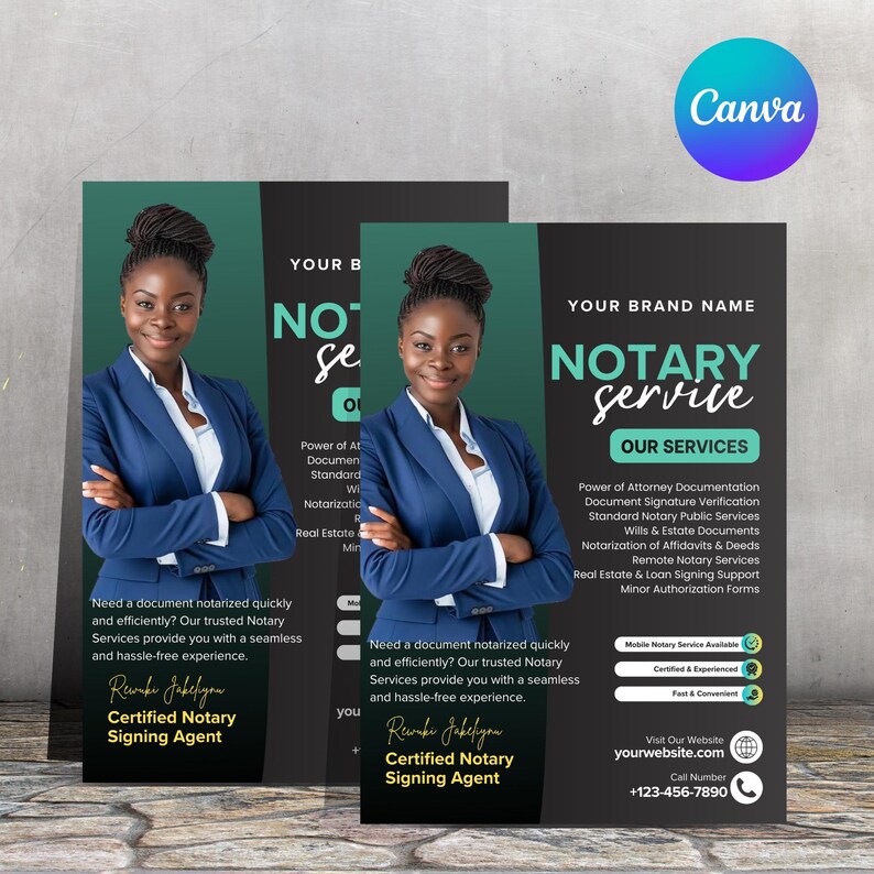 Editable Notary Services Flyer Template, Canva Design (instant Download ...