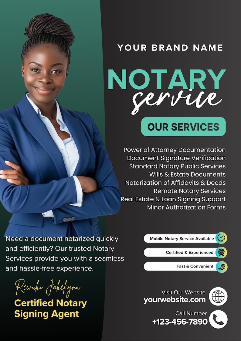 Editable Notary Services Flyer Template, Canva Design (instant Download ...
