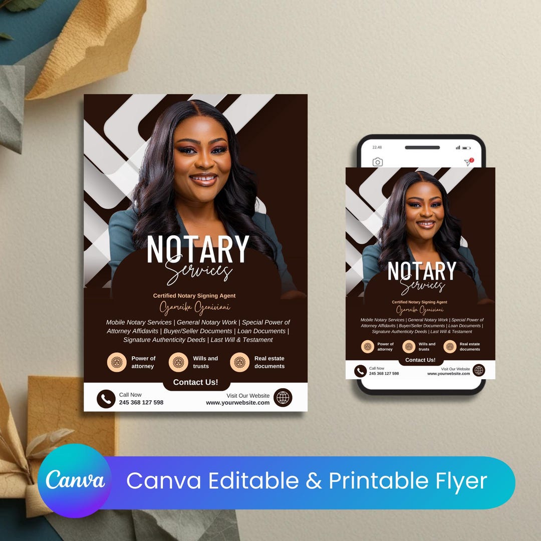 Editable Notary Services Flyer Template, Canva Design (instant Download ...