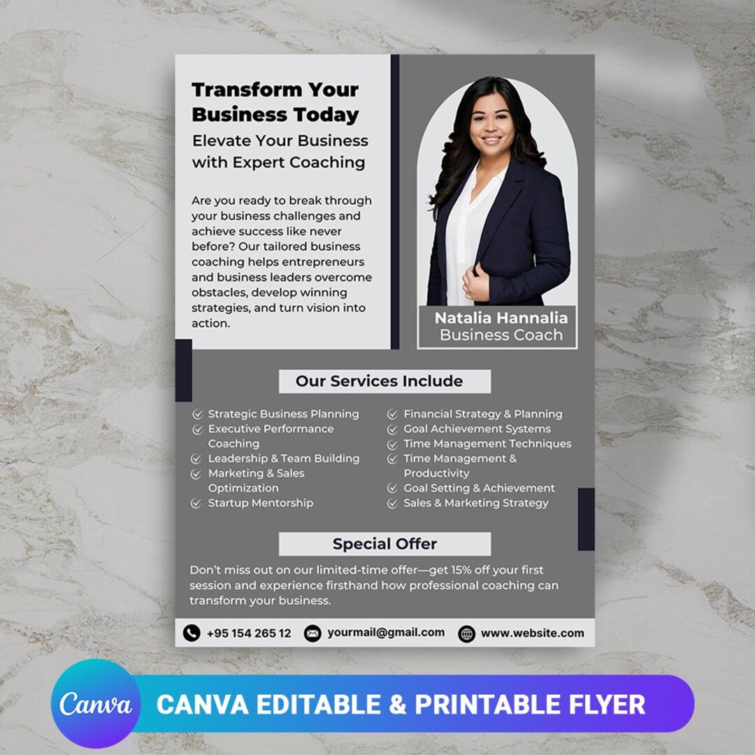 Business Coach Flyer Template: Canva Editable Design (digital Download ...