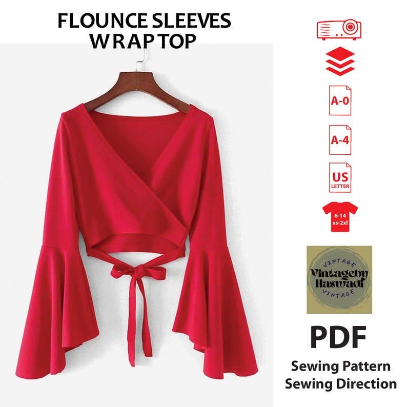 Flounce Sleeve Wrap Top Sewing Pattern (PDF Download) - Etsy