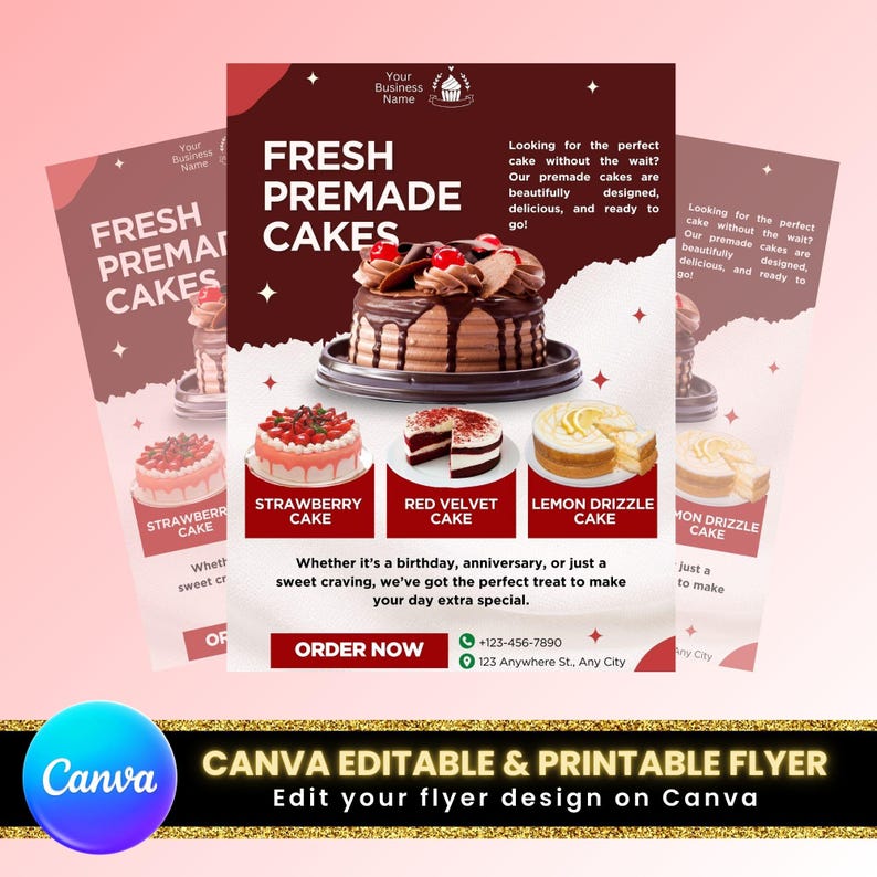 Bakery Flyer, DIY Flyer Template Design, Customizable Premade Cake ...