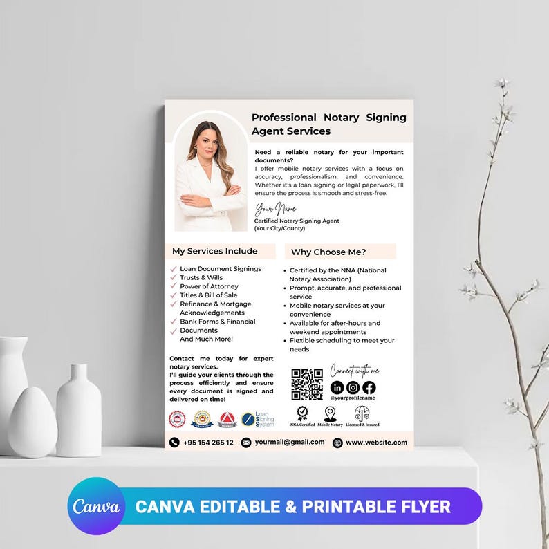 Customizable Notary Signing Agent Flyer Template (canva Editable ...
