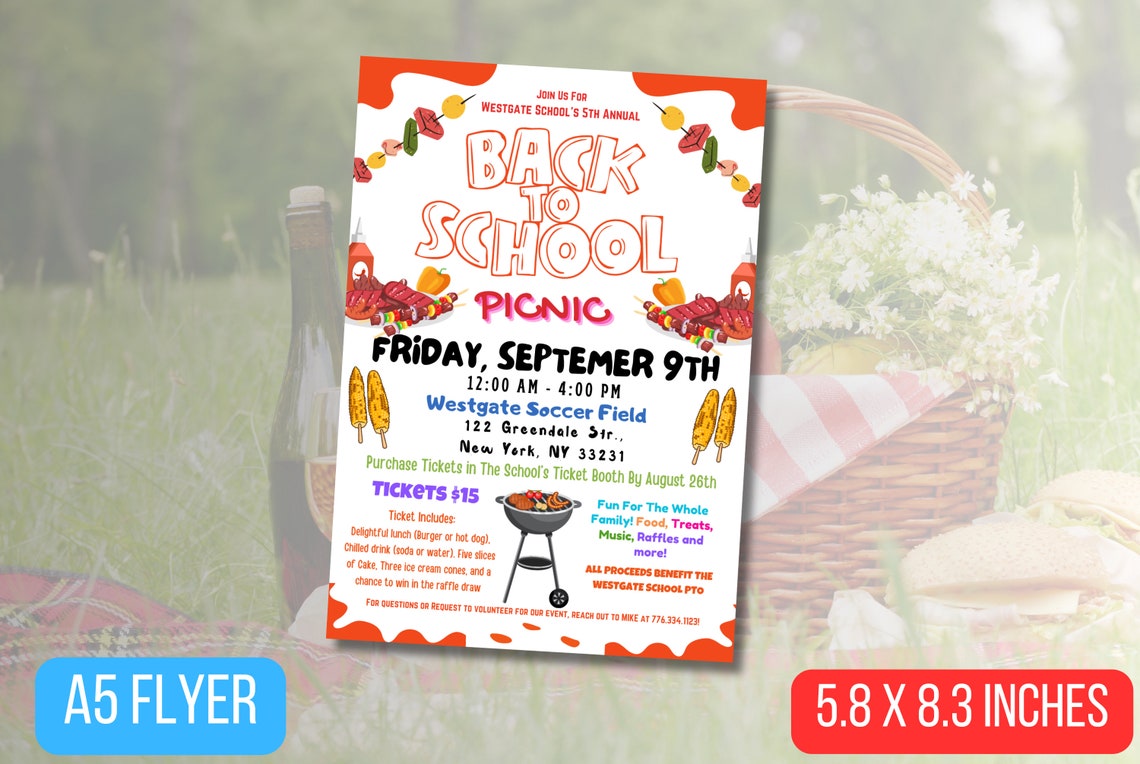 DOWNLOAD and EDIT School Picnic Invite, Back to School Picnic Party ...