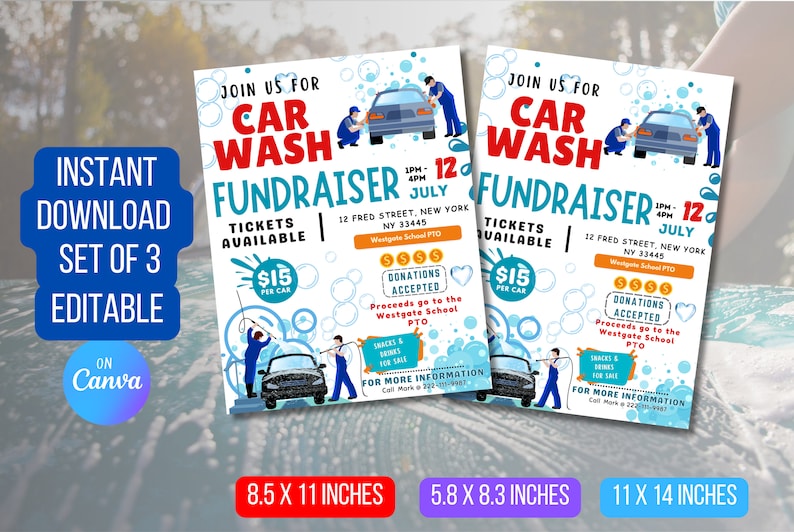 Car Wash Fundraiser Flyer Template: Custom Digital Invitation (CANVA ...