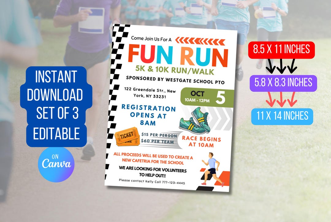 DOWNLOAD and EDIT Fun Run Flyer, Fundraiser Invitation Outdoor 5k 10k ...