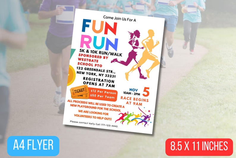 DOWNLOAD and EDIT Fun Run Flyer, Fundraiser Invitation Outdoor 5k 10k ...