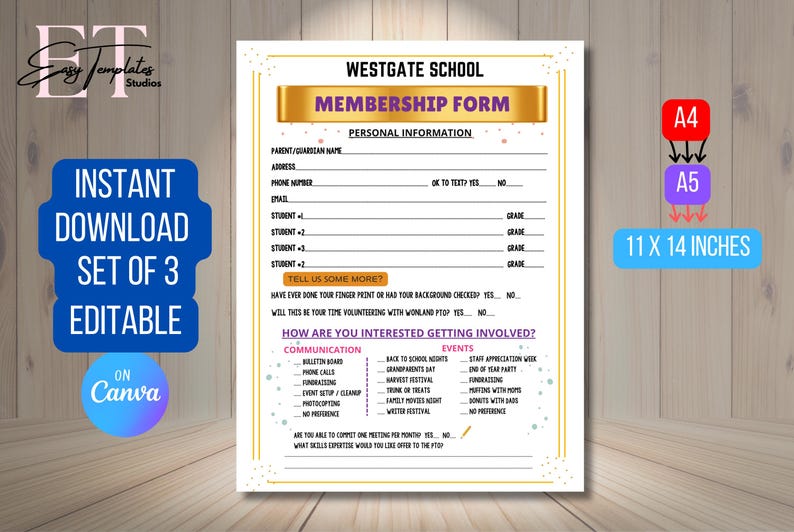 Download and Edit PTO PTA Membership Form, Volunteer Sign up Form ...