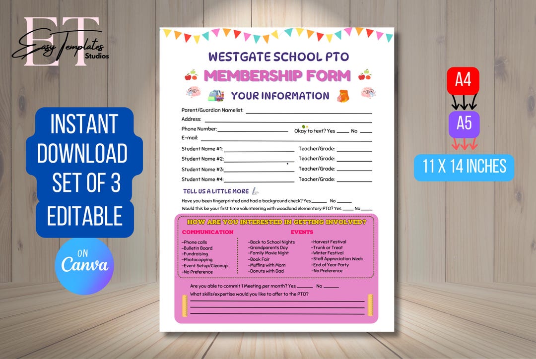Download and Edit PTO PTA Membership Form, Volunteer Sign up Form ...