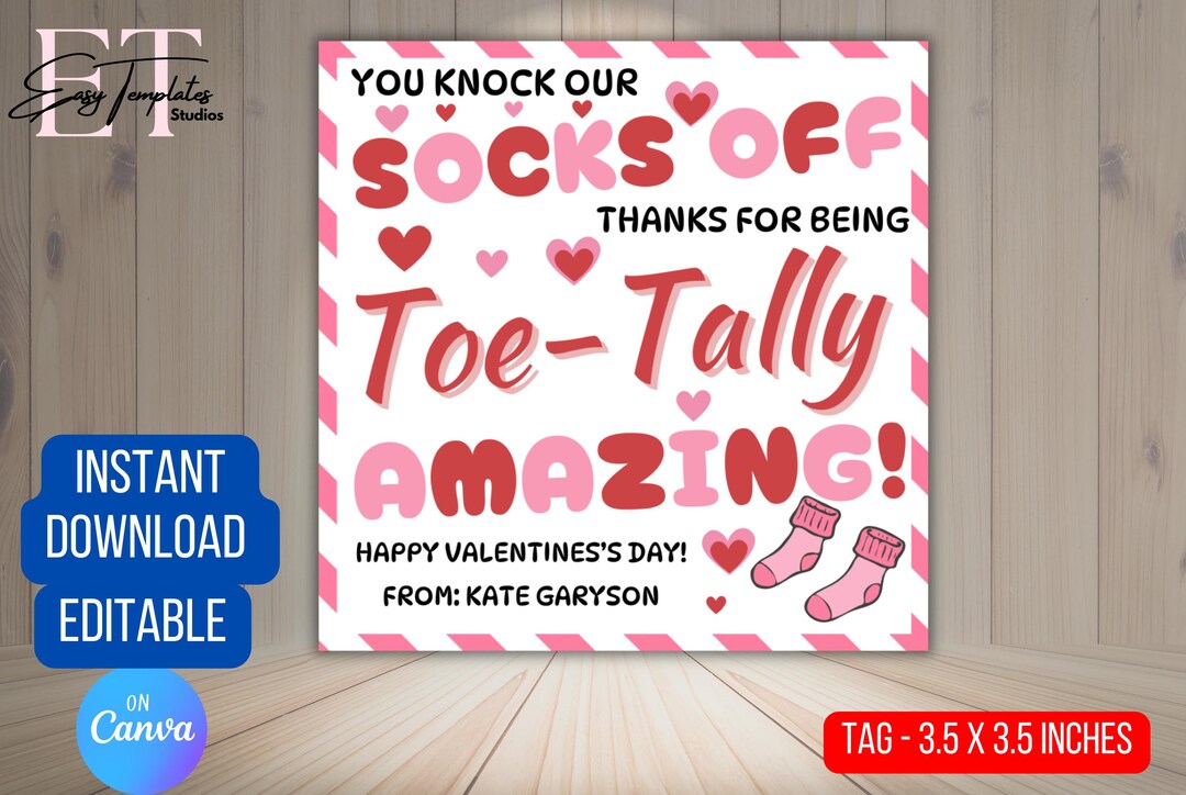 DOWNLOAD and Edit Valentine Appreciation Gift Tag, Sock Gift Tags ...
