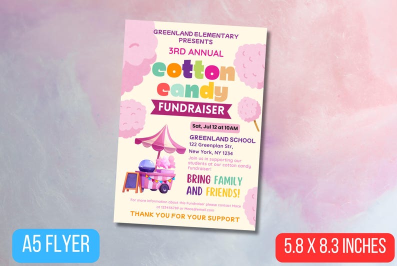 DOWNLOAD and Edit Cotton Candy Fundraiser Flyer Template: School Event ...