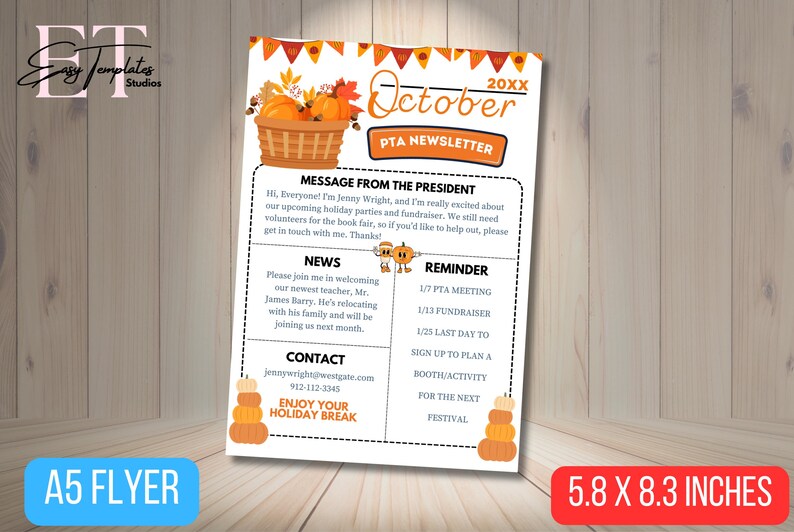 Download and Edit October Newsletter Template, PTO PTA Newsletter ...