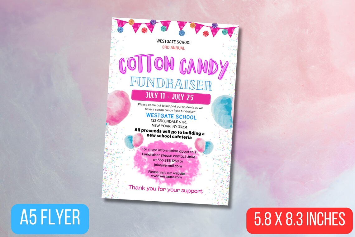 DOWNLOAD and EDIT Cotton Candy Fundraiser Flyer Template, School Cotton ...