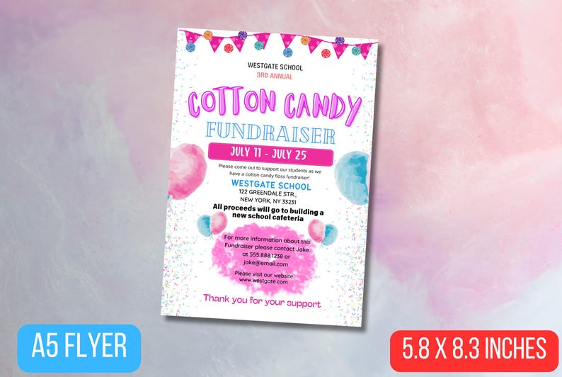 DOWNLOAD and EDIT Cotton Candy Fundraiser Flyer Template, School Cotton ...