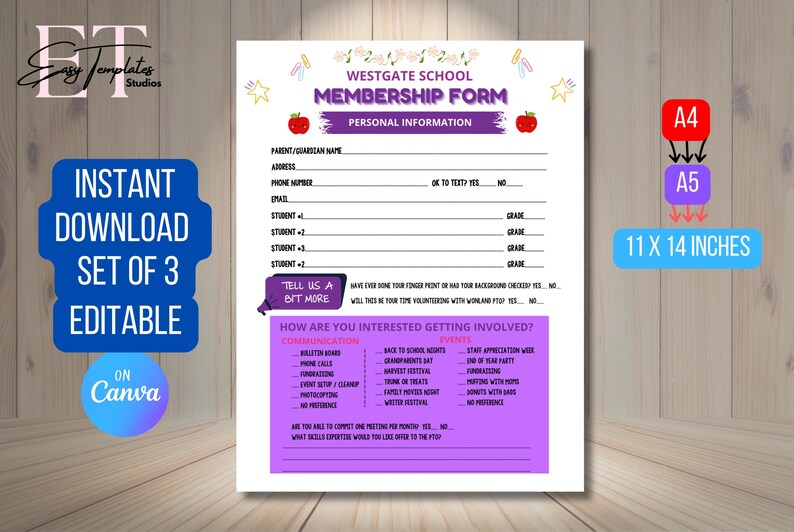 Editable PTO PTA Membership Form: School Volunteer Sign up (CANVA ...